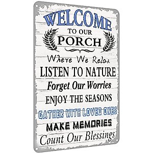 Viodenl Vintage Metal Tin Sign Welcome to Our Porch Home Decor Patio Farmhouse Bar Coffee Shop Wall Decor Porch Sign 16 x 12 Inches