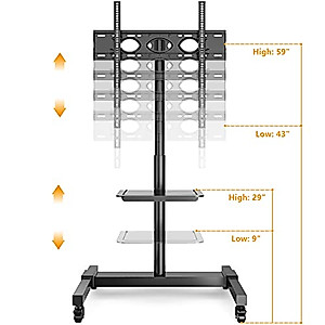 5Rcom Upgraded Rolling TV Stand, Sturdy TV Stand Mount with Locking Wheels for 32-75" Flat/Curved Panel Screens TVs, Height & Tilt Adjustable TV Floor Stand, Holds up to 100lbs