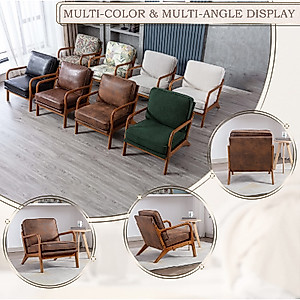 KINFFICT Upholstered Mid Century Accent Chair, Comfy Lounge Armchair with Thicken Cushion, Modern Wooden Arm Chair, Sturdy Reading Chair for Living Room, Bedroom, 300 LBS Weight Capacity, Coffee