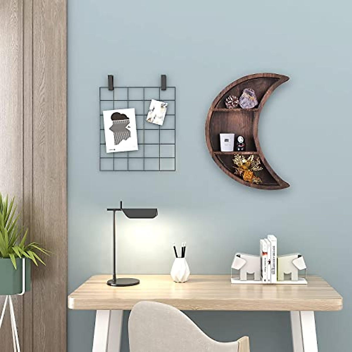 ELIAUK Floating Moon Wooden Shelves Reversible Crescent Moon Shelf,Home Wall Decor for Living Room Bedroom…