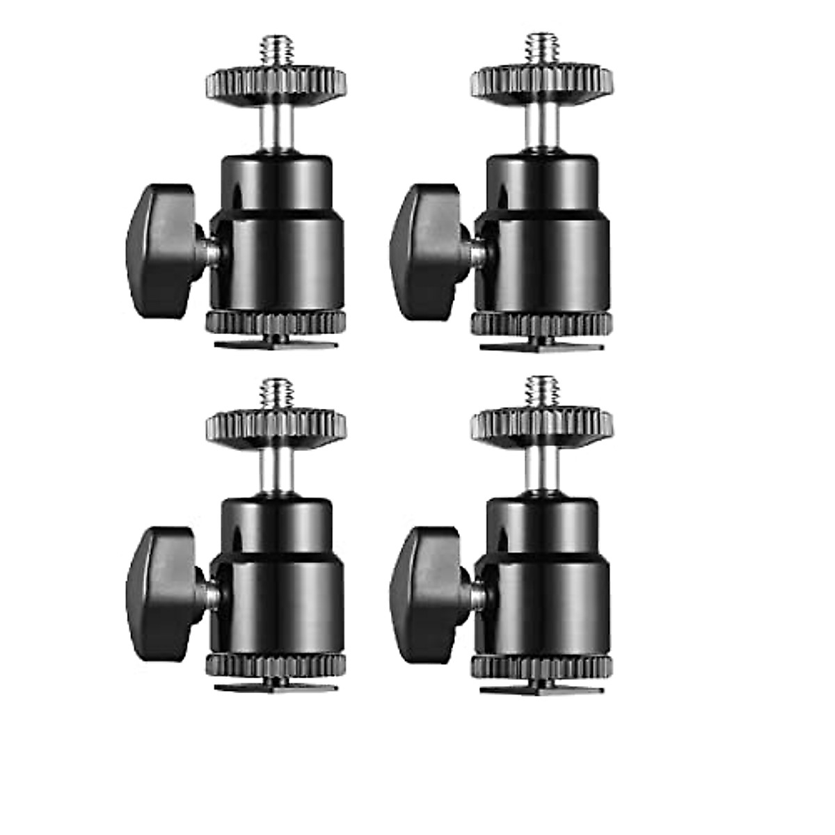 QYXINC Mini Ball Head Hot Shoe Mount with 1/4 inch Adapter Screw for DSLR Camera, Monitor, Camcorder, Flash Light, Tripod, Light Stand (4 Pack)