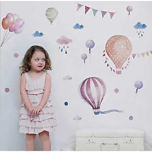 Colourful Hot Air Balloons Wall Decals Stickers Kids Colorful Hot Air Balloon Cloud Raindrop Balloon Wall Decals Removable Wall Stickers for Kids Nursery Bedroom Living Room