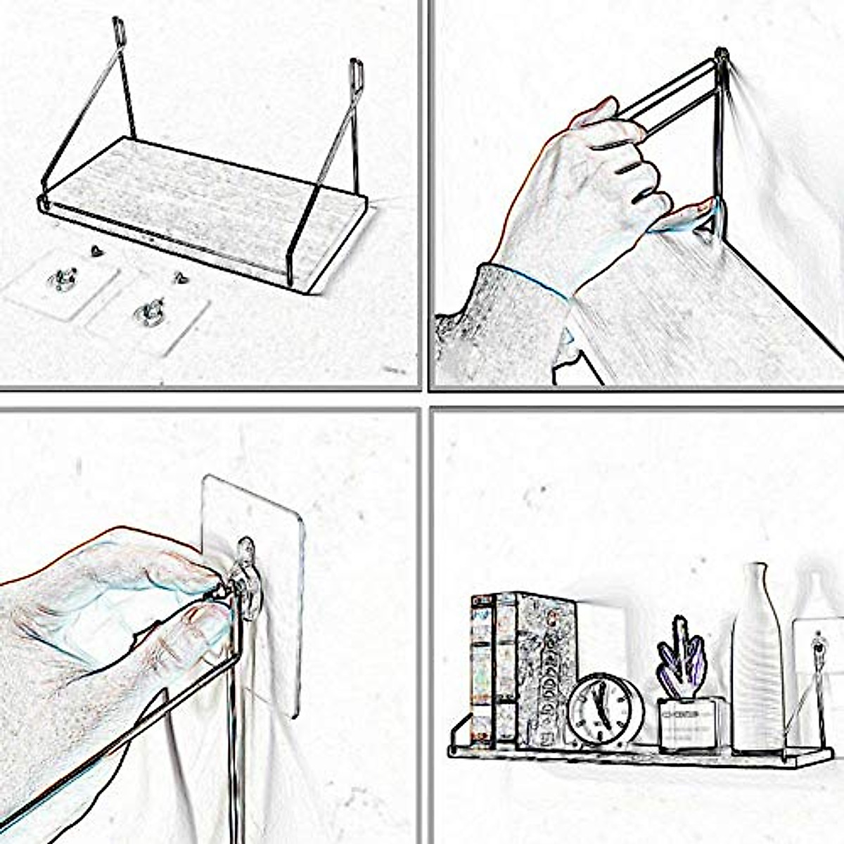 PIBM Stylish Simplicity Shelf Wall Mounted Floating Rack Shelves Metal Bracket Solid Wood Simple Background Wall Smooth Durable Save Space,3 Colors,5 Sizes, Wood Color , 40x15x15cm