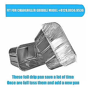 DONSIQIZZ 25 Pack Foil Drip Pan Liners for Char Griller 8128 8036 8536 Flat Iron Griddle Gas Grills, Compatible with CharGriller Flatiron Griddle Grease Cup Liners, Aluminum Pans Disposable 7" x 4.2"