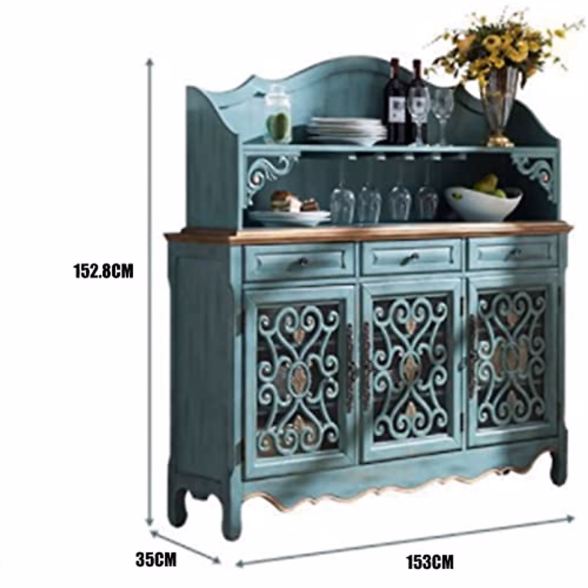 Buffet Sideboard Villa Decor Kitchen Console Table Sideboard Retro Old Cabinet Three-Layer Cupboard Storage Sideboard Entrance Cabinet Living Room Kitchen Storage Cabinet ( Size : Double door 152.8*35