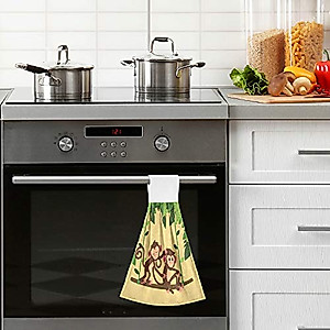 Alaza 2 Pcs Kitchen Towel, Jungle Monkeys Playing Swing Absorbent Towel Hanging Towel Hand Towel