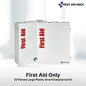 First Aid Only 90658 25-Person SmartCompliance First Aid Kit for Businesses, ANSI 2015 Compliant Metal Food Service First Aid Cabinet, 94 Pieces