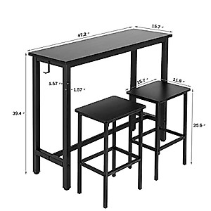 Finnhomy Bar Table Set, 47" Pub Table High Top Table, Rectangular Bar Height Table, Bar Table with Stools, Kitchen Table Set for 2, Industrial Breakfast for Kitchen, Living Room, Rustic Black