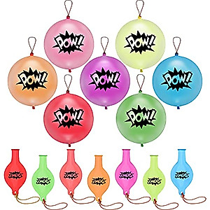 36 Pieces 18 Inch Punch Balloon Assorted Color Large Pow Design Punching Balloon Party Favors Latex Neon Punch Balloon Toys with Handle Goodie Bag Stuffer for Games Birthday Party Supplies