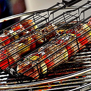 8 Pieces Grilling Basket and 4 Pieces Grilling Skewers Stainless Steel BBQ Grill Accessories Grilling Baskets Metal Barbecue Skewers for Vegetables Shrimps Meats