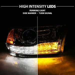 AmeriLite Halogen, led, Projector Car Headlights For 2009-2018 Dodge Ram 1500 2500 3500 Tube Switchback White & Amber Parking Turn Signal, Vehicle Light Assembly, Chrome With Switchback LED