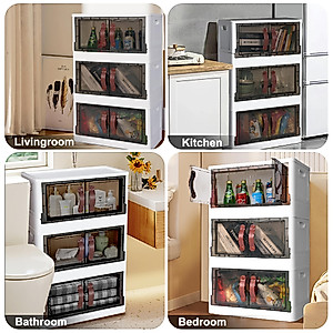 Plastic Storage Bins with Lids,200 Qt (50 Gal) Storage Cabinet,5 Pack Stackable Beige Wardrobe Closet Organizer,20.5 x 11.4 x 52.4Inch Foldable Plastic Storage Container with Door