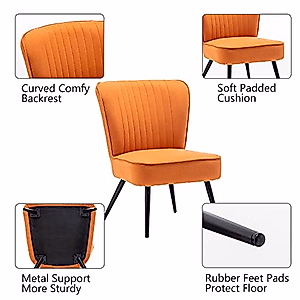 Alunaune Orange Accent Chair Set of 2 Upholstered Living Room Chairs Modern Bedroom Furniture Sets Armless Slipper Club Chair Guest Reception Couch Comfy Wingback Single Sofa