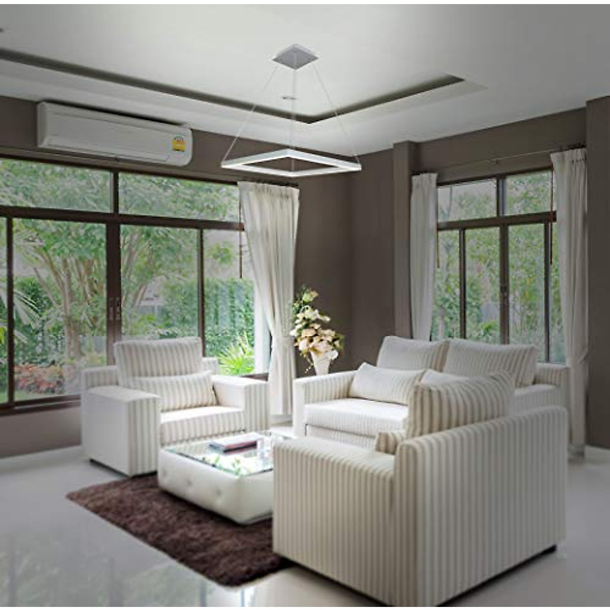 VONN VMC31620AL Atria 20" LED Chandelier, Adjustable Suspension Fixture, Modern Square Chandelier Lighting in Silver