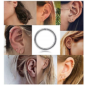 5Pcs 18g Stainless Steel Tiny Sleeper Hoop Earrings for Women Men Septum Hinged Clicker Daith Nose Ring Helix Cartilage Tragus Huggie Cuff Hoops Piercing Set 8mm 10mm (8mm in Silver)