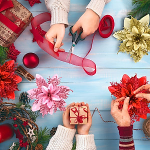 FurRain Christmas Poinsettia Artificial Flowers Decorations 5.5" Christmas Tree Wreaths Garland Decoration 12 Pcs Glitter Flowers Picks Decor for Xmas New Year Wedding Party Ornaments (White)