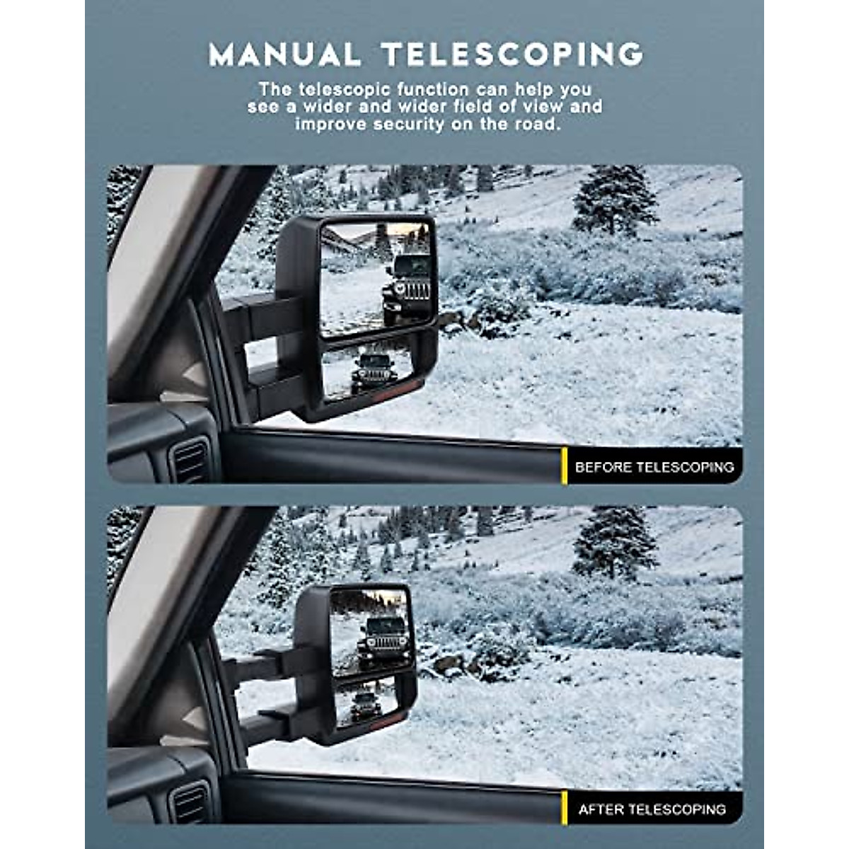 OCPTY Tow Mirror for 2007 2008 2009 2010 2011 2012 2013 2014 for Ford for F-150 Pickup Truck Pair Set Power Heated Puddle Signal Manual Telescopic Towing Mirrors (RH+LH)