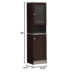 Hodedah 63" Tall Slim Open Shelf Plus Top and Bottom Enclosed Storage Kitchen Pantry, Chocolate-Grey