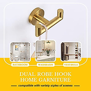 APLusee Double Robe Towel Hook, 304 Stainless Steel Dual Coat Hook Hanger, Utility Bathroom Toliet Kitchen Storage Holder Gorgeous Style, Brushed Gold…