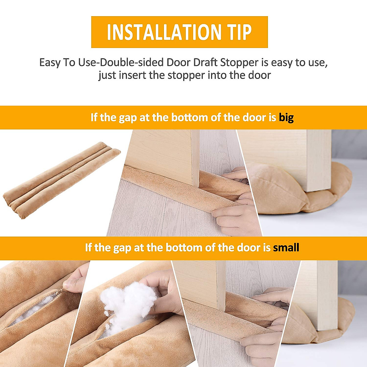 GNEGNI Improved Gap Height Adjustable Under Door Draft Stopper, 36 Inch Double Draft Blocker for Bottom of doors Noise Reduction Windproof