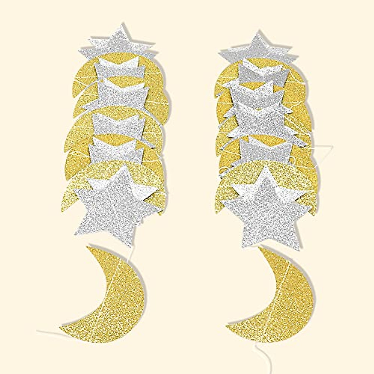 Gold Silver Moon Star Garland for Twinkle Twinkle Little Star Party Decoration/First Birthday/Baby Shower/Wedding/Kids Room/Nursery/Ramadan EID/Graduation Decor/Goodnight Moon Party Decorations
