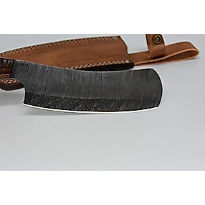 CK-12 Handmade Damascus Steel 12.00 Inches Cleaver Style Knife – Solid Rose Wood Handle. Full Tang Comes with Leather Sheath