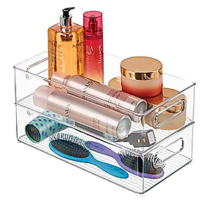 iDesign Plastic Pantry and Kitchen Storage Freezer and Fridge Organizer Bin with Easy Grip Handles, 14.5" x 8" x 4", Clear, 2 Count