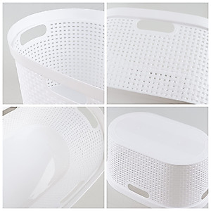 Innouse 4 Pack Laundry Basket with Cutout Handle, White Plastic Laundry Hamper