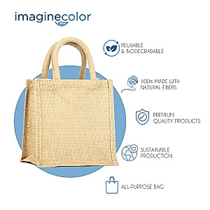 Imagine Color 10 Small Burlap Gift Bags with Handles, Wedding Welcome Gift Bags, Bridesmaids Gifts, Bachelorette Gift Party Favors Swag bags Decorating DIY Reusable 8”x 8”x 6