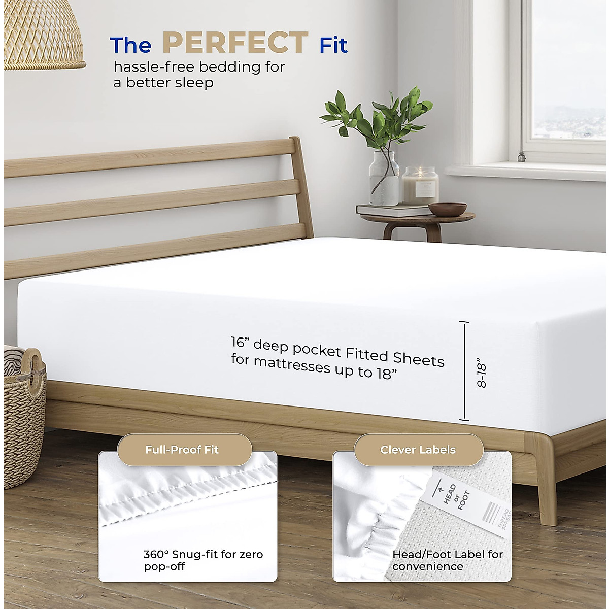 THREAD SPREAD Twin XL Fitted Sheet Only - 100% Cotton 400 Thread Count 16" Deep Pocket White Fitted Sheet Twin XL, Soft Cooling Sateen Weave Elastic Bottom Sheet, Fits College Dorm Mattress, Teens