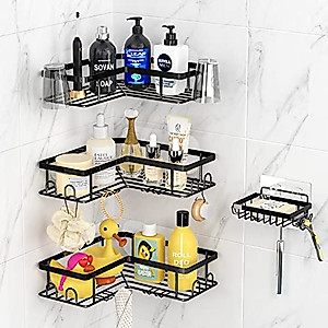 SIXDOVE 3-PACK Corner Shower Caddy- Corner Shower Shelf with 1 Soap Holder, Adhesive Shower Organizer with 18 Hooks, No Drilling Rustproof Stainless Steel Shower Rack Shelves for Bathroom & Kitchen