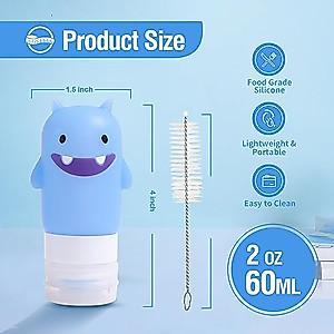 Timiuu 4-Pack 2oz. Squeeze Salad Dressing Bottles with Cleaning Brush | Small Salad Dressing Containers to Go | Portable Sauce Bottle Condiment Bottles | Food-grade Silicone, BPA Free