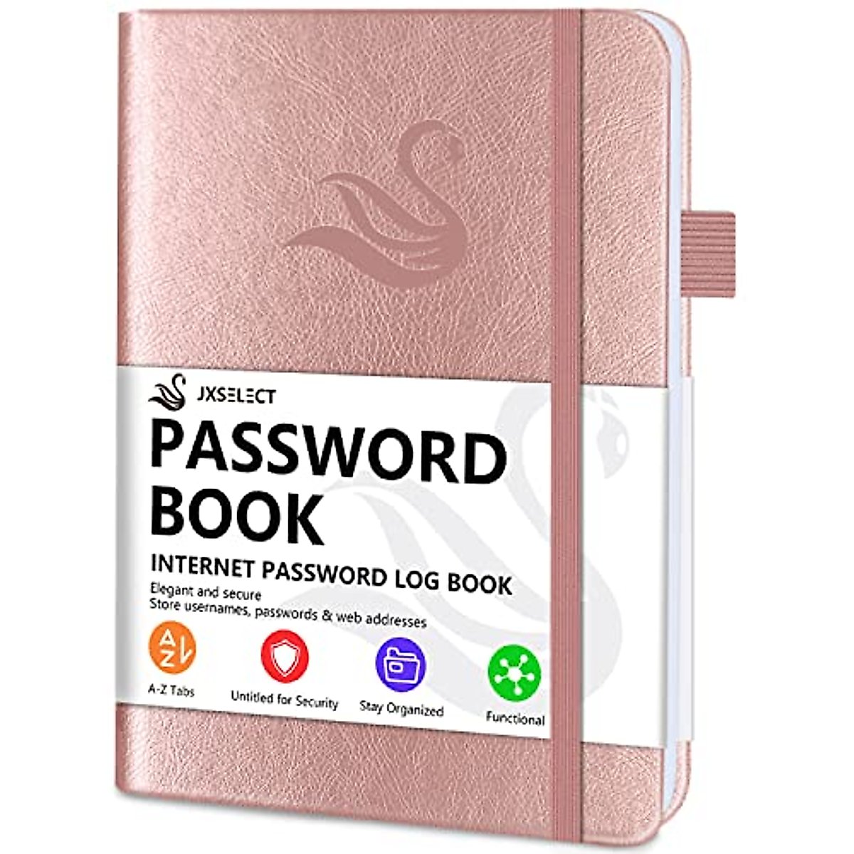 Elegant Password Book with Alphabetical Tabs - Hardcover Password Book for Internet Website Address Login - 5.2" x 7.6" Password Keeper and Organizer w/Notes Section & Back Pocket (Rose Gold)