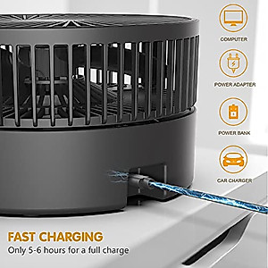 Small Fan 8" Remote Control, AC/DC, 90°Oscillating, 4 Speeds, Timer, Adjustable Tilt, 70-Inches Cord Ultra Quiet, for Home Office Bedroom Toilet Garage RV Camping (Black 8in Portable Fan)