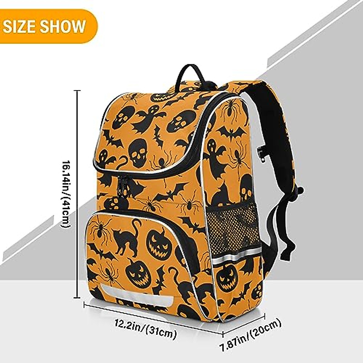 Sletend Large Capacity Printing Student Shoulder Bag for Children Teenagers Halloween Ghost Pumpkin Bat Laptop Bag School Bag for Work School, Men's and Women's Travel Backpack