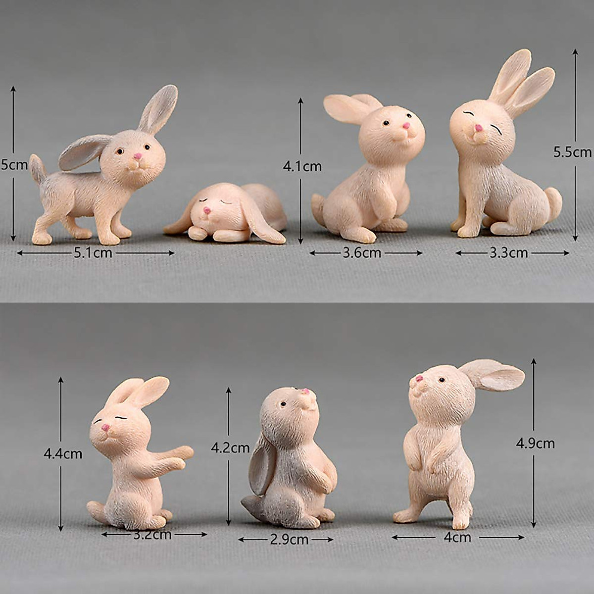 MAOMIA 7 Pcs Rabbit Figures for Kids, Animal Toys Set Cake Toppers, Rabbit Fairy Garden Miniature Figurines Collection Playset for Christmas Birthday Gift Desk Decoration
