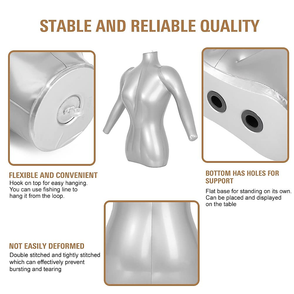 Newsmarts Inflatable Female Mannequin Half Body with Arms Torso Top Shirt Form Display Dummy Model