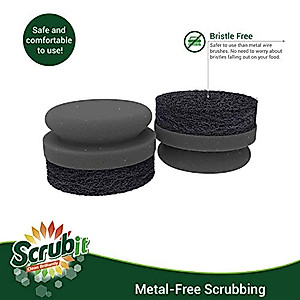 SCRUBIT Grill Cleaning Brush - Bristle Free BBQ Cleaner with Heavy Duty Scrubber Pad, Safe Cast Iron and Griddle Scraper Pads, Ideal Accessories for Charcoal and Gas Grills - 2 Pack