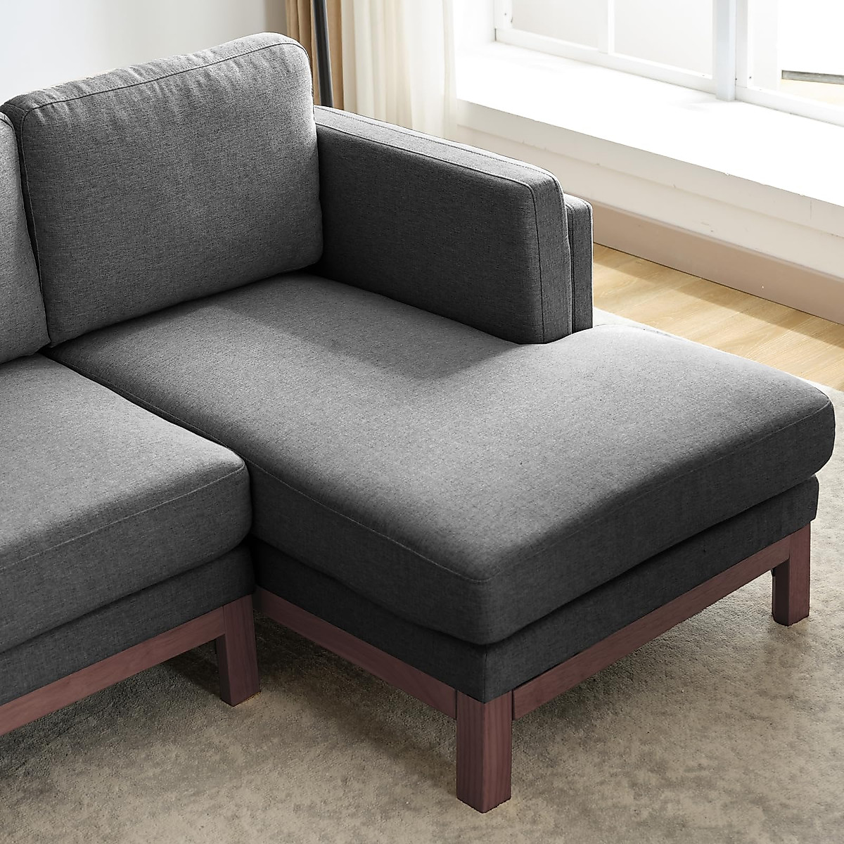 PUREMIND 84 Inches L Shaped Sectional Sofa, Convertible Sectional Couch with Reversible Chaise, Linen 3-Seat Couches with Thick Cushion for Living Room Dark Grey