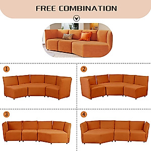 Verfur 106.3" Free Combination Curved Adjustable Backrest, 4-Seater Modular Sectional, Confy Upholstery Convertible Corner Sofa & Couches for Living Room, Office, Apartment, Orange