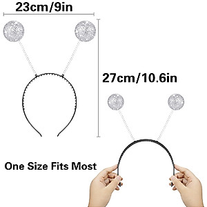 MUKOSEL Alien Headband with Glitter, Silver Martian Antenna Headband Glitter Ball Boppers, Alien Antenna Headband Theme Party Halloween Cosplay Costume Alien Costume Accessories for Women Adults Kids