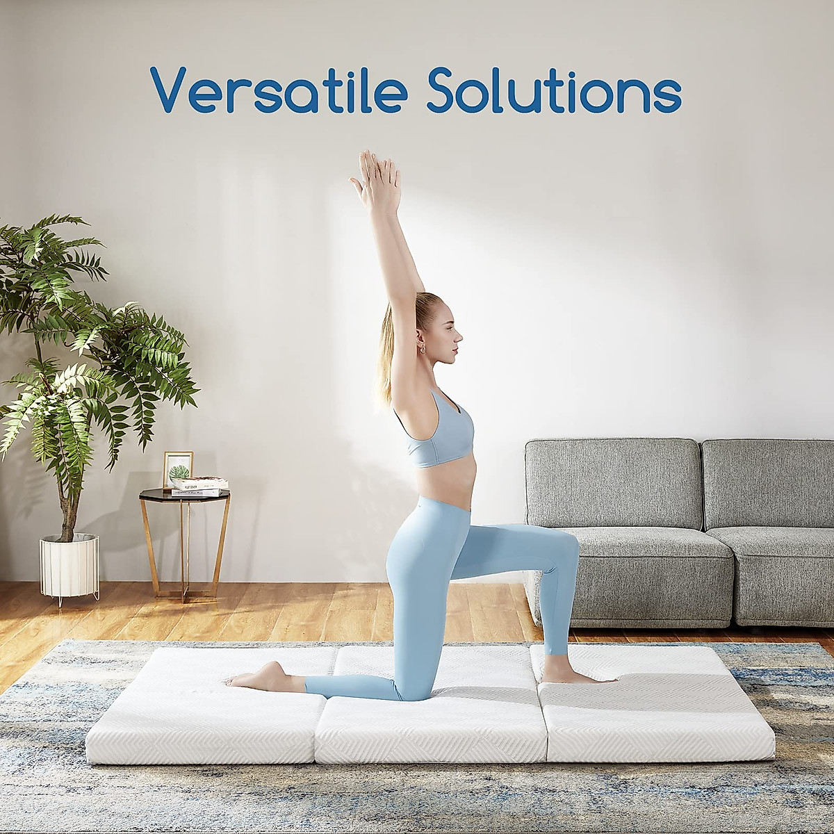 MyAnts Folding Mattress - 4 inch Portable Tri-Fold Cooling-Gel Memory Foam Foldable Mattress Topper with Washable Soft Cover Non-Slip Bottom, Camping Mattress Floor Guest Bed, 75" x 54" Full Size