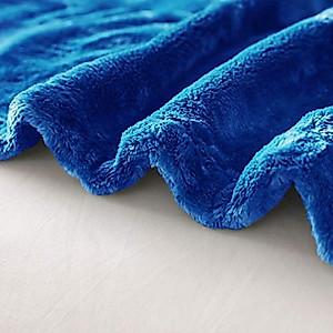 Whale Flotilla 480GSM Faux Fur Throw Blanket, Extra Large Warm Fluffy Throw Blanket for Couch, Bed, Traveling, Camping, 50x70 Inch, Blue