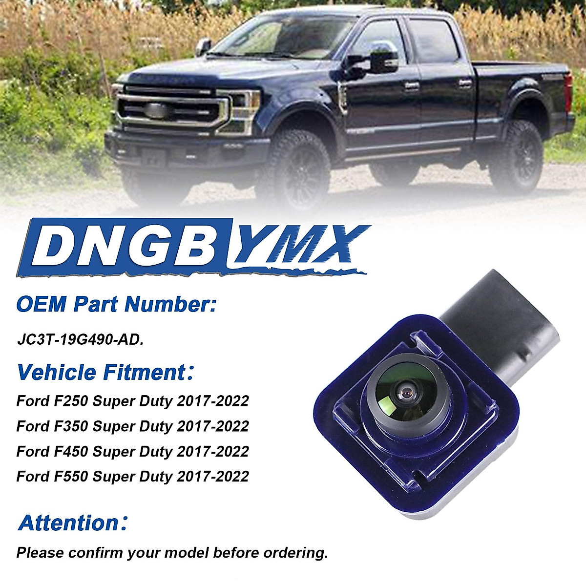 Dngbymx Rear View Backup Camera Compatible with Ford F250 F350 F450 F550 Super Duty 2017 2018 2019 2020 2021 2022 Replace# JC3T-19G490-AD 6 Pins