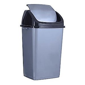 Superio Large 13 Gallon Trash Can with Swing Top Lid, Waste Bin for Kitchen, Garage, Indoor/ Outdoor Trash Can, 52 Qt,(2 Pack) (Grey/Black)