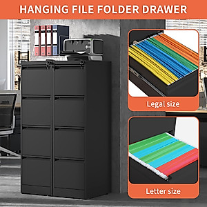 IKIMI 4 Drawer File Cabinet,Metal Filing Cabinets with Lock,Black Vertical File Cabinet for Home Office,Heavy Duty Metal Storage Cabinet for A4/Letter/Legal Size File,Assembly Required