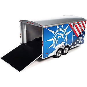 Auto World Diecast Four Wheel Enclosed Car Trailer Patriotic with Graphics for 1/18 Scale Model Cars by Autoworld AMM1284