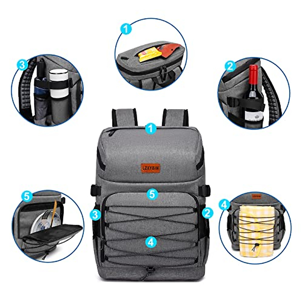 Backpack Cooler for Women, Small Soft Side Beach Back Pack Coolers 25 Cans Waterproof Cooler Backpack Insulated Leak-Proof for Hiking Kayaking Picnic (Gray)