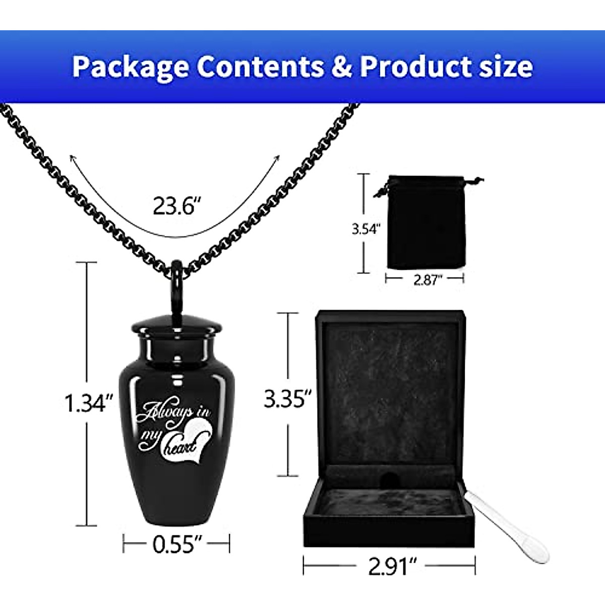 VHIONER Keepsake Urns for Human Ashes, Cremation Urns for Adult Ashes Titanium Steel, Ash Pendants Cremation Jewelry with Black Premium Box (Black)