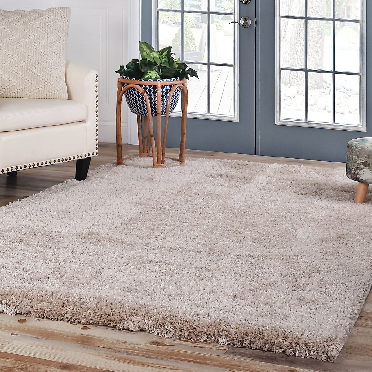 Superior Indoor Large Shag Area Rug with Cotton Backing, Ultra Plush and Soft, Fuzzy Rugs for Living Room, Bedroom, Office, Playroom, Kids, Home Floor Decor, Berlin Collection, 5' X 8', Beige